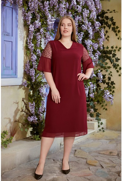 Rmg Kol Detaylı Büyük Beden Violet Elbise