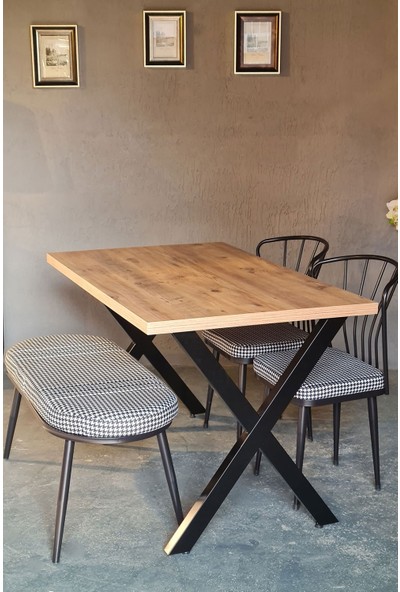 Avm Park 120 Atlantik Çam x Ayaklı Masa+2 Omega Kaz Ayaklı Bench Takım