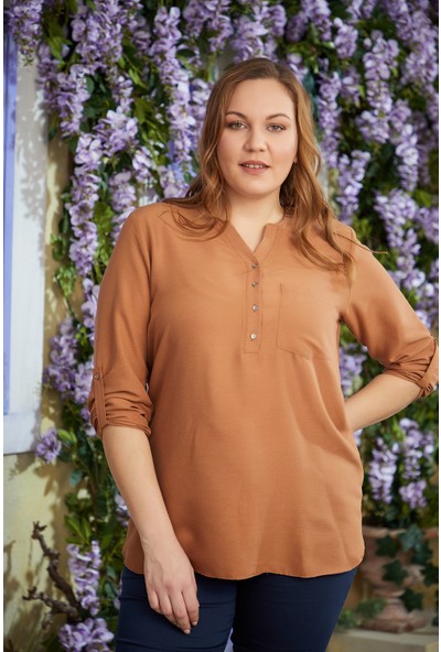 Rmg Hakim Yaka Taba Büyük Beden Bluz Rmg Hakim Yaka Taba Büyük Beden Bluz