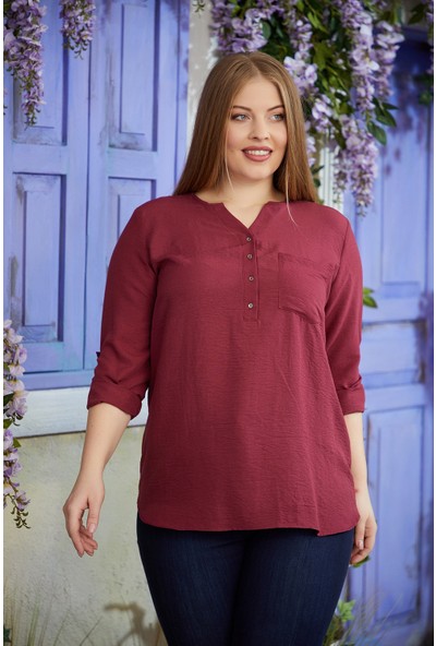Rmg Hakim Yaka Vişne Büyük Beden Bluz