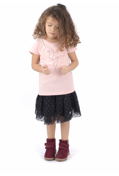 Think Simple Organik Kız Çocuk Kuş Baskılı Tasarım T-Shirt - Pembe Think Simple Organik Kız Çocuk Kuş Baskılı Tasarım T-Shirt - Pembe