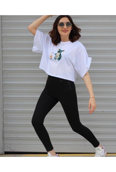 Çelik Örme Yüksek Bel Tayt Siyah Düğmeli