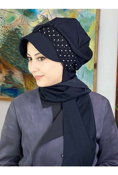 Yoisho Store Siyah Puantiye Desenli Fularlı Atkılı Şapka Yoisho Store Siyah Puantiye Desenli Fularlı Atkılı Şapka