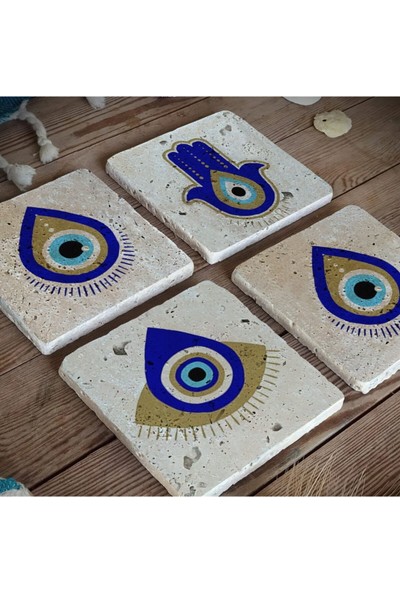 Begoloni Taş Bardak Altlığı 4'lü Set (10X10CM) Baskılı Begoloni Taş Bardak Altlığı 4'lü Set (10X10CM) Baskılı