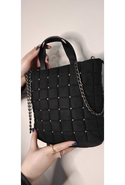 Glamordo Kare Detaylı Siyah El Kol Çanta