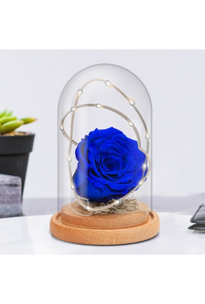 Fotomcity Lacivert Solmayan Gül LED Işıklı Ahşap Fanus Fotomcity Lacivert Solmayan Gül LED Işıklı Ahşap Fanus