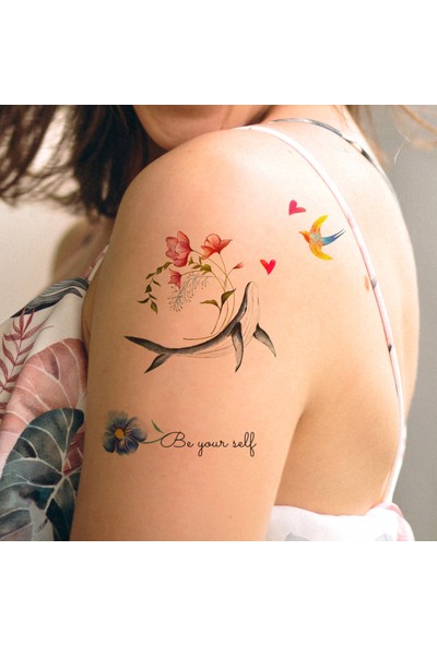 Minimal Renkli Çiçekler Geçici Dövme