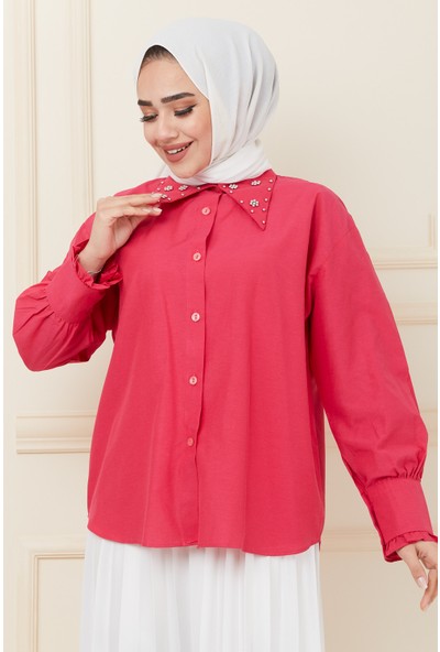 İmaj Butik Yaka Boncuk Detaylı Tesettür Gömlek/Fuşya İmaj Butik Yaka Boncuk Detaylı Tesettür Gömlek/Fuşya