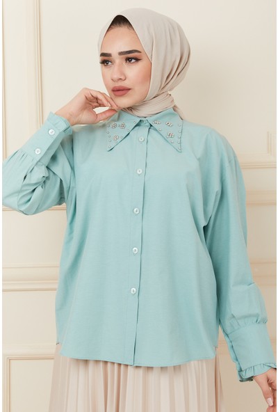 İmaj Butik Yaka Boncuk Detaylı Tesettür Gömlek Mint İmaj Butik Yaka Boncuk Detaylı Tesettür Gömlek Mint