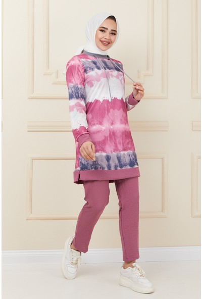 İmaj Butik Batik Baskılı Tesettür Takım Pudra