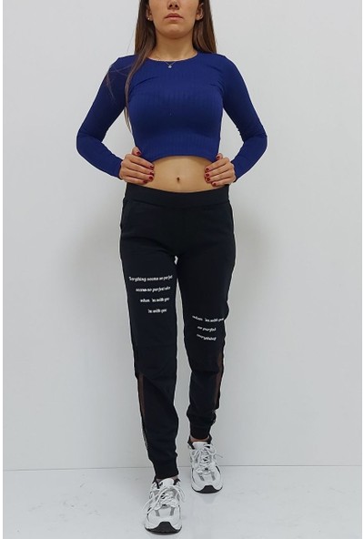 Baskı Desenli Fileli Eşofman Altı Siyah Baskı Desenli Fileli Eşofman Altı Siyah