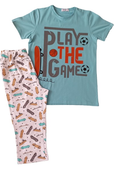 Desenli Kısa Kolu Pantolonlu Erkek Çocuk Pijama Takımı, 14 Yaş, Mavi Desenli Kısa Kolu Pantolonlu Erkek Çocuk Pijama Takımı, 14 Yaş, Mavi