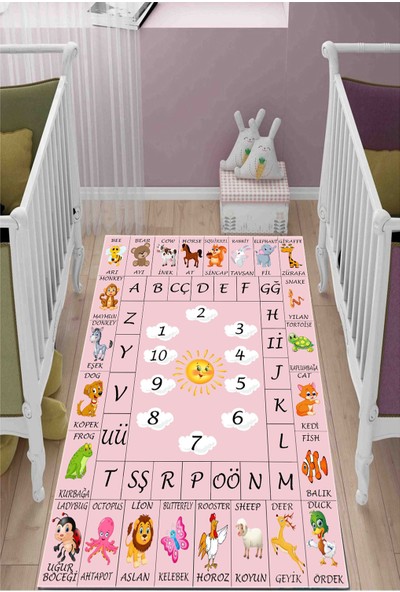 Ingilizce Öğretici Çocuk Kaymaz Tabanlı Makinede Yıkanabilir Halı Kilim Yolluk Pembe Ingilizce Öğretici Çocuk Kaymaz Tabanlı Makinede Yıkanabilir Halı Kilim Yolluk Pembe