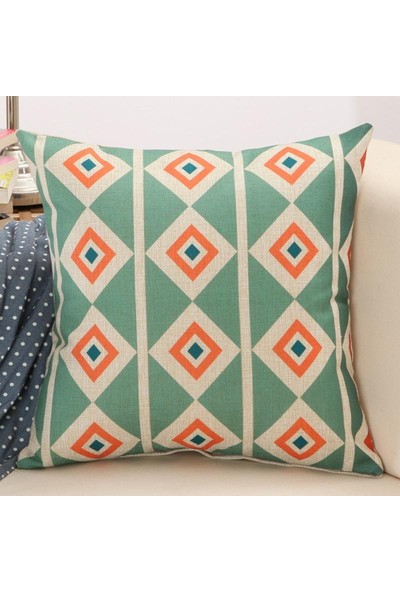 Sanlindou Geometrik Baskılı Keten Yastık - Yeşil (Yurt Dışından)