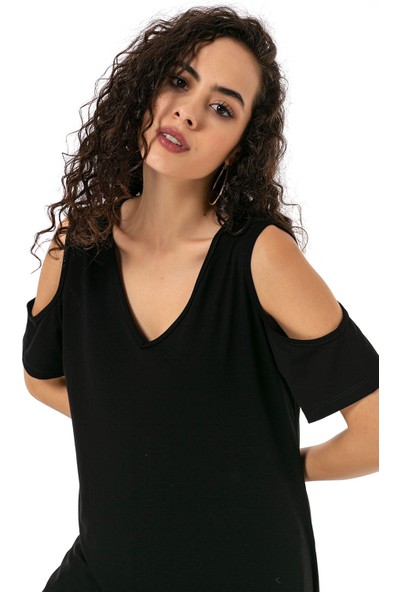 Etkimod Kadın Eteği Asimetrik Omzu Açık Tunik