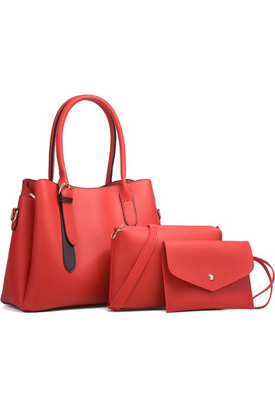Tek Omuz Çapraz ve Büyük Kapasiteli Moda Üç Parçalı Kadın Çanta (Kırmızı)