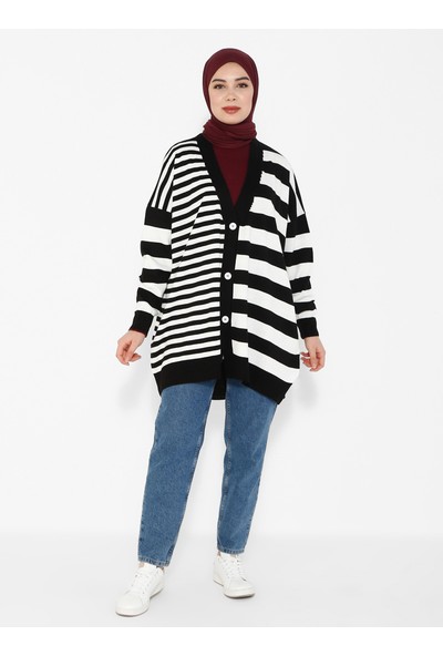 Tavin Arkası Uzun Çizgili Triko Hırka - Siyah - Tavin Tavin Arkası Uzun Çizgili Triko Hırka - Siyah - Tavin