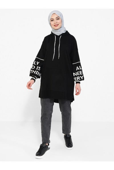 Tavin Kanguru Cepli Kapüşonlu Triko Tunik - Siyah - Tavin Tavin Kanguru Cepli Kapüşonlu Triko Tunik - Siyah - Tavin