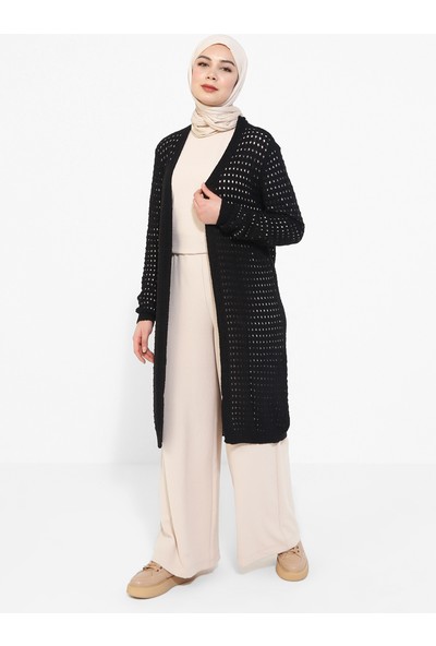 Düz Renk Triko Hırka - Siyah - Tavin Düz Renk Triko Hırka - Siyah - Tavin