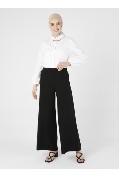 Refka Pamuk Kumaşlı Beli Lastikli Pantolon - Siyah - Refka Casual Refka Pamuk Kumaşlı Beli Lastikli Pantolon - Siyah - Refka Casual