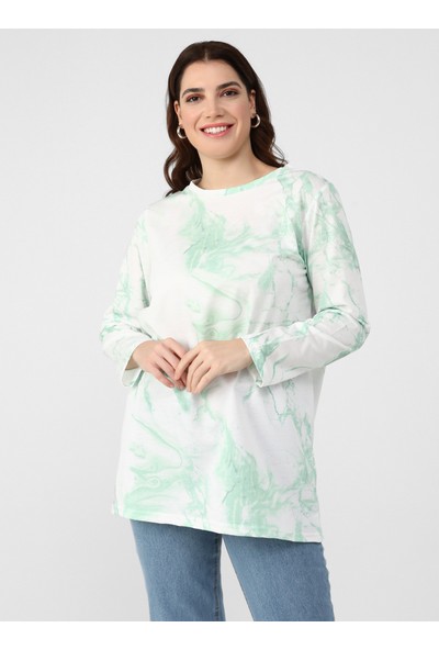 Alia Büyük Beden Bisiklet Yaka Desenli Tunik - Ekru Yeşil - Alia Alia Büyük Beden Bisiklet Yaka Desenli Tunik - Ekru Yeşil - Alia