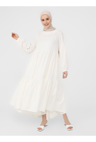 Benin Doğal Kumaşlı Önü Kısa Arkası Uzun Salaş Elbise - Beyaz - Benin Benin Doğal Kumaşlı Önü Kısa Arkası Uzun Salaş Elbise - Beyaz - Benin