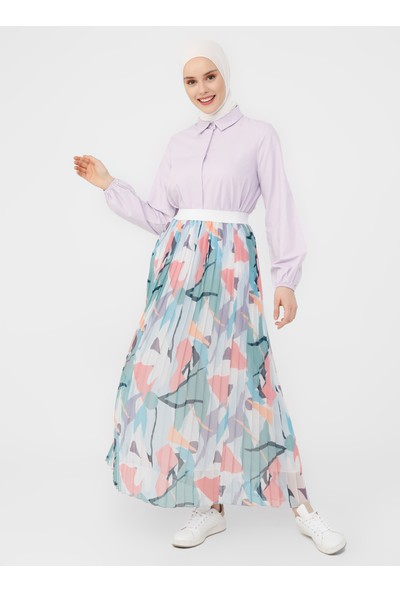 Benin Pileli Desenli Etek - Yeşil - Benin