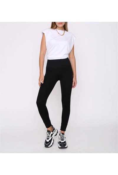 Double.tt Kadın Kalın Kemerli Siyah Tayt W-036