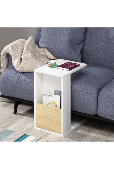 Demonte Dekor Ola Beyaz-Safirmeşe Yan Sehpa, Zigon Sehpa