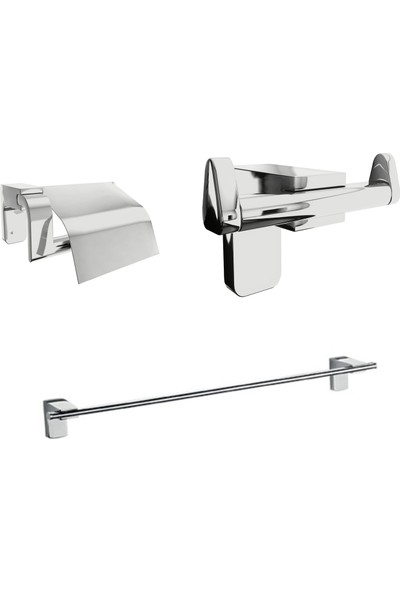 Fnd Home Krom Lux 3 Lü Banyo Seti Tuvalet Kağıtlık,Askılık,Havluluk