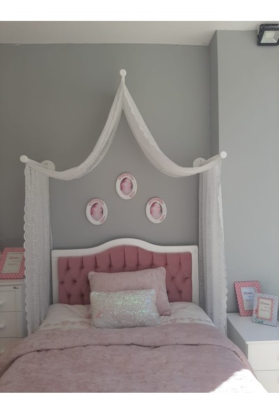 Trend Oda Genç Odası Butik Cibinlik Rose Ekru 3 Çubuklu Set