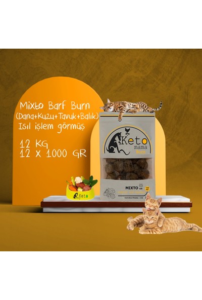 Keto Mixto Barfburn Kedi Maması 12KG | (Tavuk+Balık+Dana+Kuzu) Isıl Işlem Keto Mixto Barfburn Kedi Maması 12KG | (Tavuk+Balık+Dana+Kuzu) Isıl Işlem
