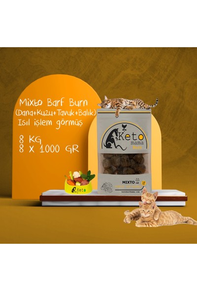 Keto Mixto Barfburn Kedi Maması 8kg | (Tavuk+Balık+Dana+Kuzu) Isıl Işlem Keto Mixto Barfburn Kedi Maması 8kg | (Tavuk+Balık+Dana+Kuzu) Isıl Işlem