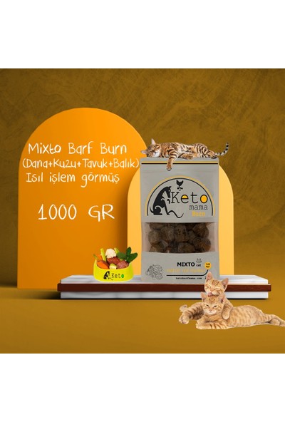 Keto Mixto Barfburn Kedi Maması Deneme Paketi 1kg | (Tavuk+Balık+Dana+Kuzu) Isıl Işlem Keto Mixto Barfburn Kedi Maması Deneme Paketi 1kg | (Tavuk+Balık+Dana+Kuzu) Isıl Işlem