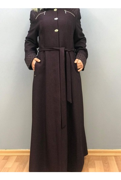 Armine Yakası Kürk Detaylı Beli Bağcıklı Pardesü