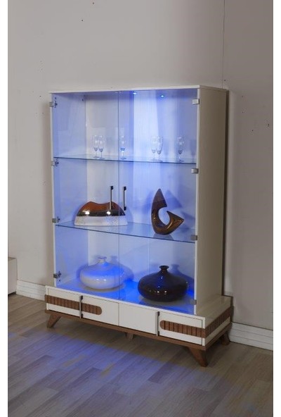 Ipek Mobilya Ayda Iki Kapaklı Vitrin & Gümüşlük ( Krem - Ceviz )