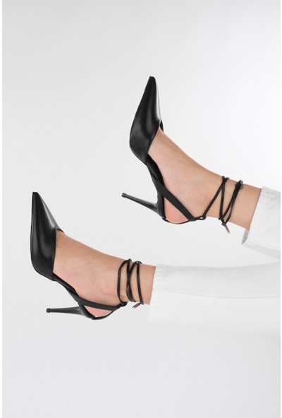 Marjin Kadın Bilekten Bağlamalı Arkası Açık Sivri Burun Topuklu Ayakkabı Arora