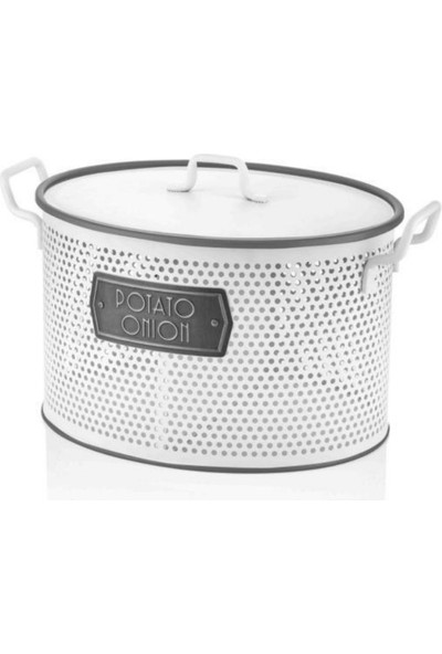 The Mia Patates Soğan Kovası 2 Hazneli Beyaz Gri Galvaniz SML0031