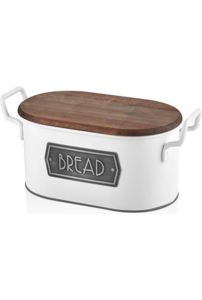 The Mia Ekmek Saklama Kabı Beyaz Gri Galvaniz SML0030