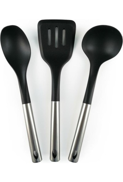 Digit Home Metal Siyah Silikon Kepçe Kaşık Spatula 3 Parça Servis Seti Digit Home Metal Siyah Silikon Kepçe Kaşık Spatula 3 Parça Servis Seti