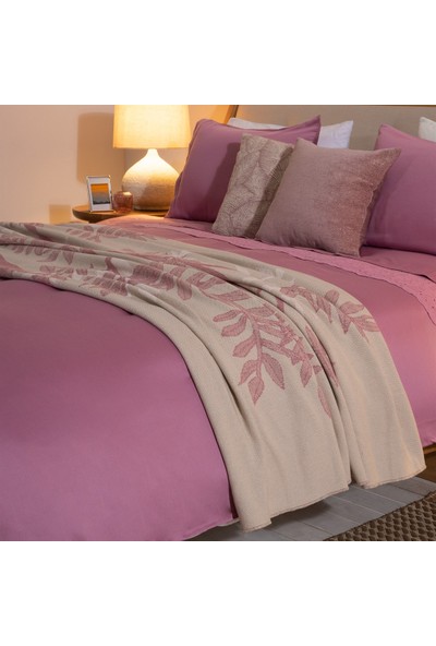 Chakra Leaf Çift Kişilik Battaniye 200 x 220 cm Bej/orkide