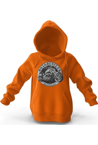 Road Life Motorsiklet Çizimli Ön Arka Baskılı Kanguru Sweatshirt