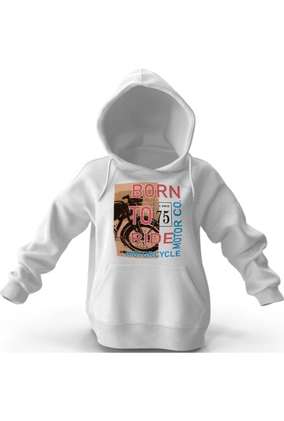 Road Life Born To Ride Ön Arka Baskılı Kanguru Sweatshirt