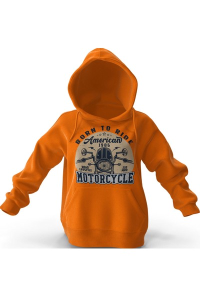 Road Life American Motorcycle Ön Arka Baskılı Kanguru Sweatshirt