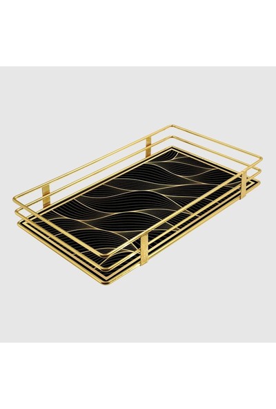 Galaxy Dekoratif Camlı Metal Tepsi Krom Kaplamalı GLX-300