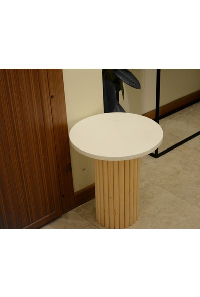 Lilith Design Masif Ahşap Çıtalı Çok Amaçlı Beyaz Yan Sehpa