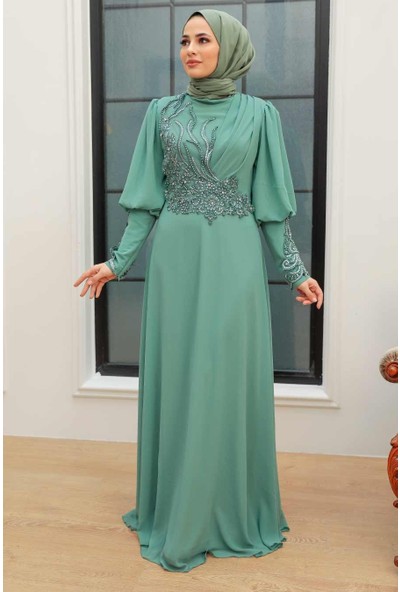 Neva Style Tesettürlü Abiye Elbise - Boncuk Işlemeli Çağla Yeşili Tesettür Abiye Elbise 25817CY Neva Style Tesettürlü Abiye Elbise - Boncuk Işlemeli Çağla Yeşili Tesettür Abiye Elbise 25817CY