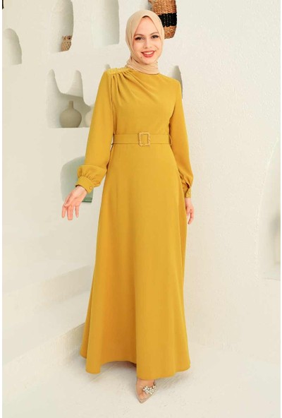 Neva Style Tesettürlü Abiye Elbise - Tokalı Kemerli Asidik Sarı Tesettür Abiye Elbise 3295AS Neva Style Tesettürlü Abiye Elbise - Tokalı Kemerli Asidik Sarı Tesettür Abiye Elbise 3295AS
