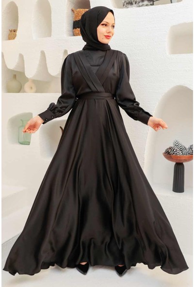 Neva Style Tesettürlü Abiye Elbise - Krep Saten Siyah Tesettür Abiye Elbise 3367S Neva Style Tesettürlü Abiye Elbise - Krep Saten Siyah Tesettür Abiye Elbise 3367S