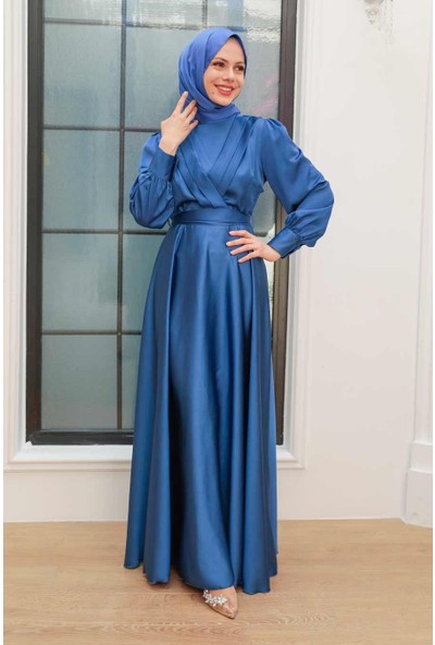 Neva Style Tesettürlü Abiye Elbise - Krep Saten Indigo Mavisi Tesettür Abiye Elbise 3367IM Neva Style Tesettürlü Abiye Elbise - Krep Saten Indigo Mavisi Tesettür Abiye Elbise 3367IM